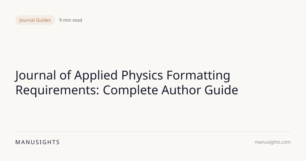 J Applied Physics Formatting (2026): Guidelines